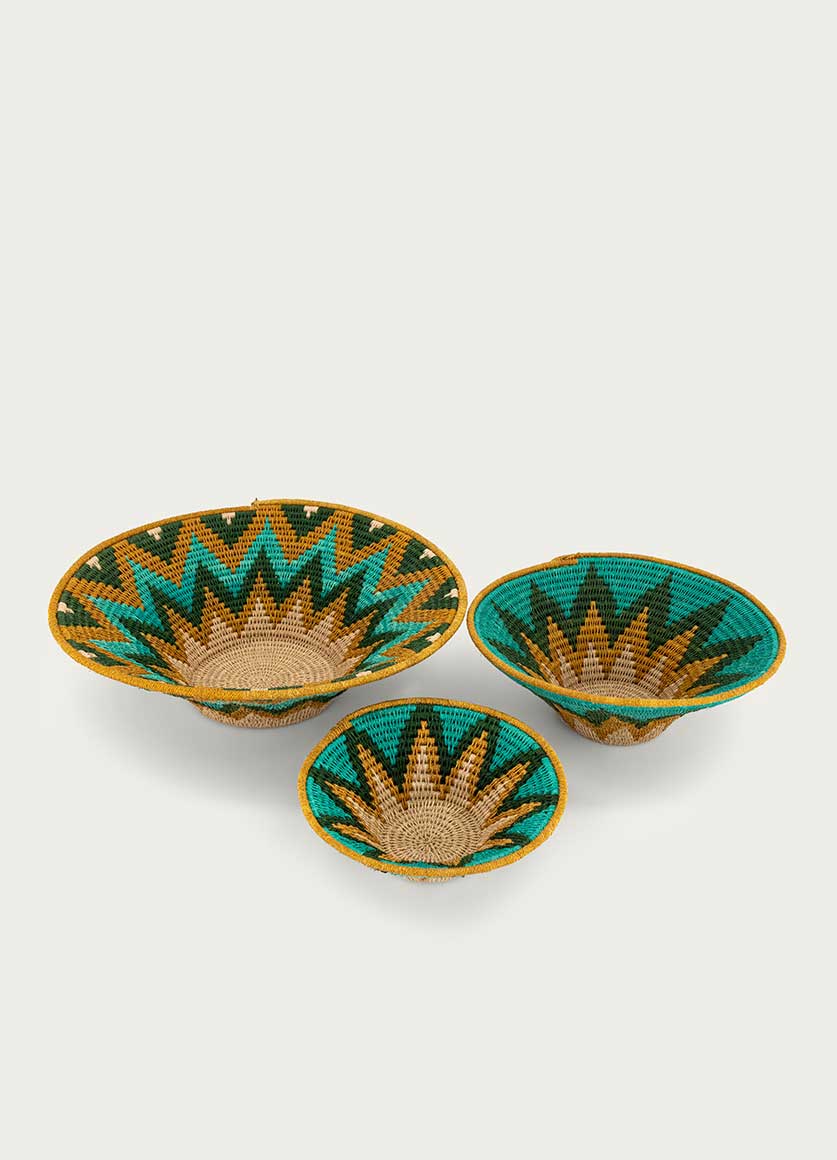 TRADITIONAL PROTEA BASKET IN COLOURS EMERALD, JADE, CARAMEL AND SANDY ...